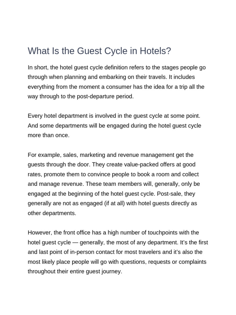 Guest Life Cycle | PDF | Target Audience | Hotel