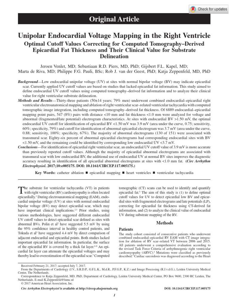 Venlet Et Al 2017 Unipolar Endocardial Voltage Mapping in the Right ...
