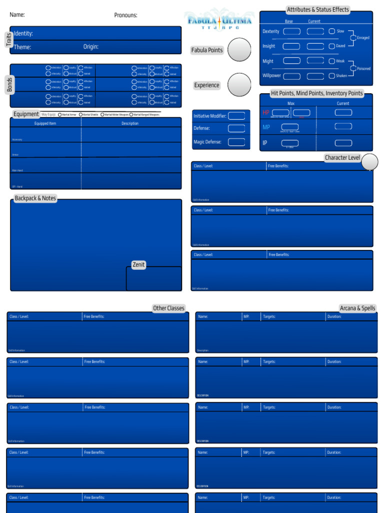 Fabula Ultima Character Sheet Template | PDF | Fantasy Games | Tabletop ...