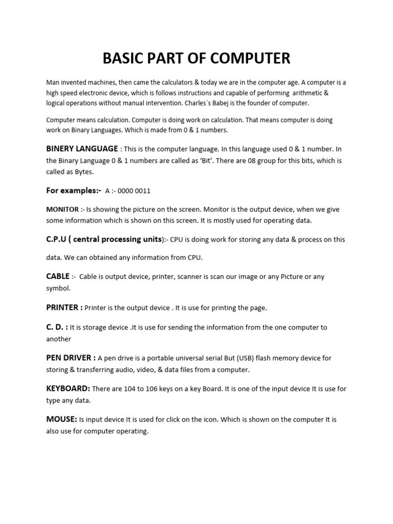 Basic Part of Computer | PDF