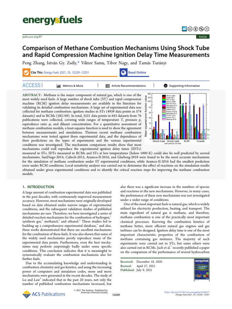 Zhang Et Al 2021 Comparison of Methane Combustion Mechanisms Using ...