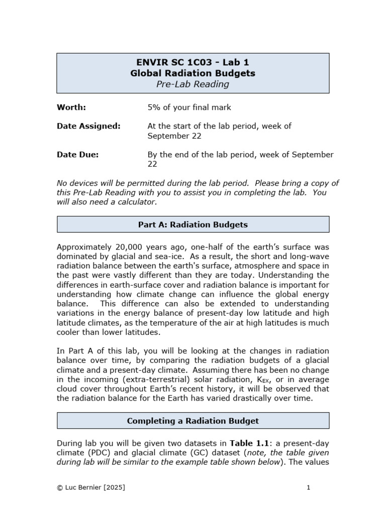 Global Radiation Budgets Lab Guide | PDF | Nature | Physical Sciences