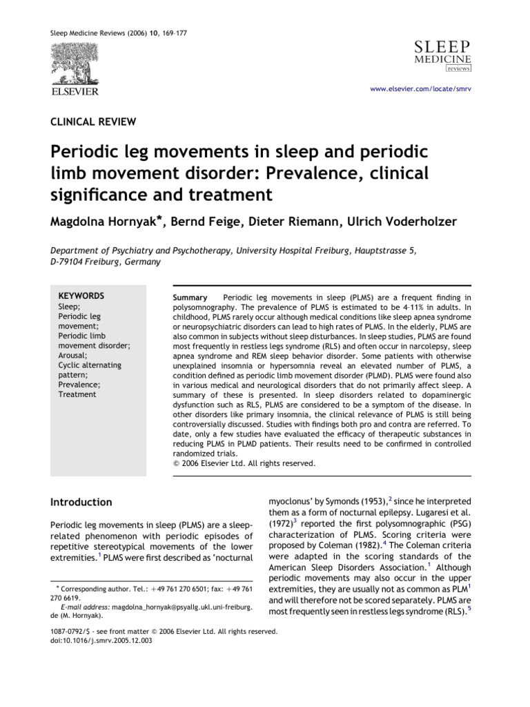 Periodic Leg Movements in Sleep and Periodic Limb Movement Disorder ...