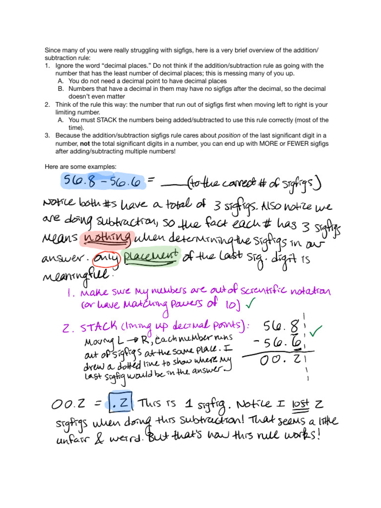 Addition and Subtraction Sigfig Rules and Examples | PDF | Significant ...