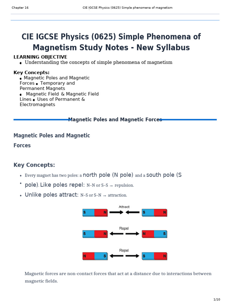 CIE IGCSE Physics (0625) Simple Phenomena of Magnetism Study Notes ...