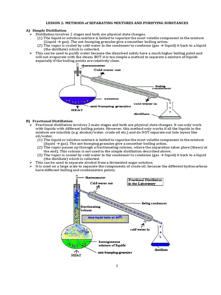 Separation Methods for Mixtures Explained | PDF | Distillation | Solubility