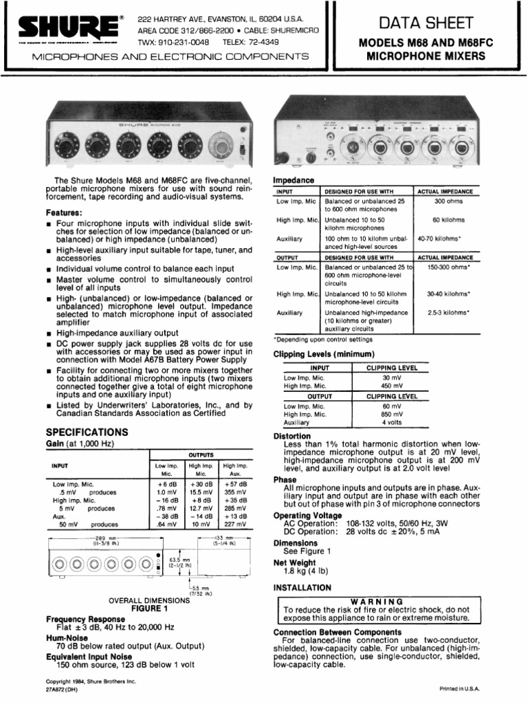 Shure m68 Microphone Mixer Circuit Diagram | PDF