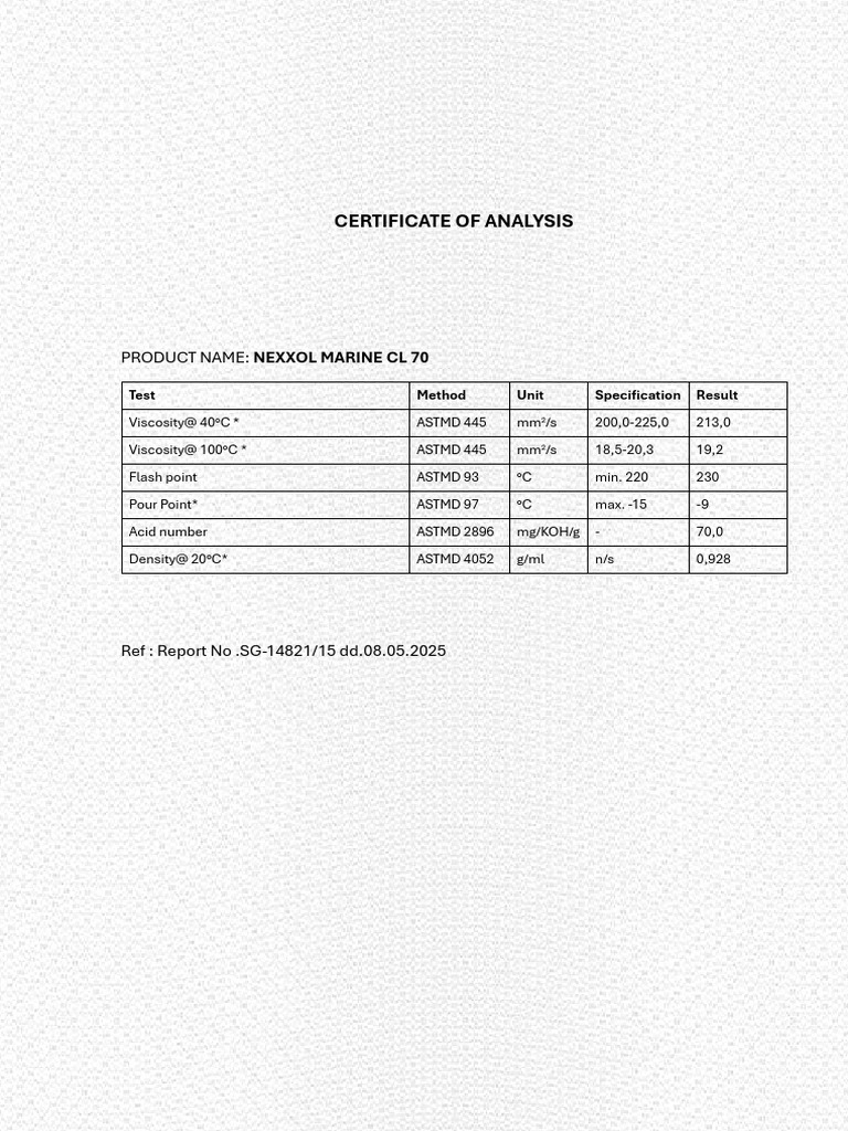 NEXXOL MARINE CL 70 Analysis Report | PDF