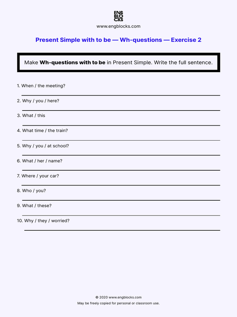 Present Simple With To Be WH Questions Exercise 2 | PDF