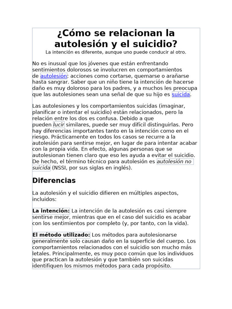 Autolesión y suicidio: diferencias clave | PDF | Suicidio | Autolesiones