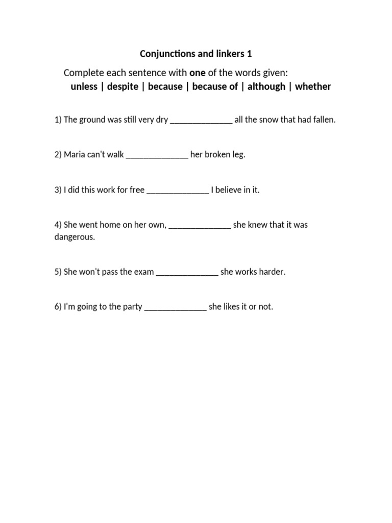 Conjunctions and Linkers 1 | PDF