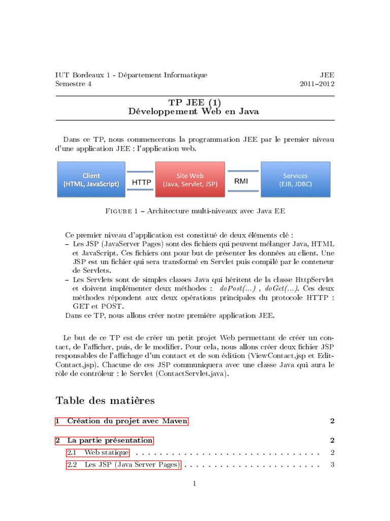 Développement Web JEE : TP Java JSP et Servlets | PDF | Informatique ...