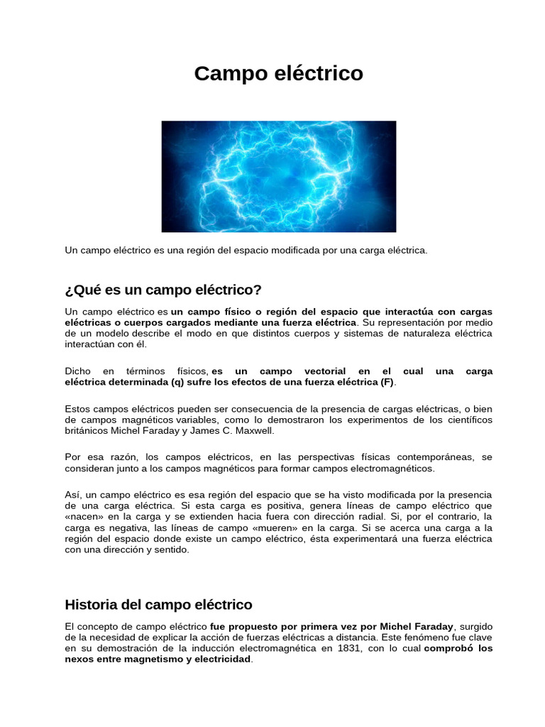 Definición y Fórmulas del Campo Eléctrico | PDF | Campo eléctrico ...