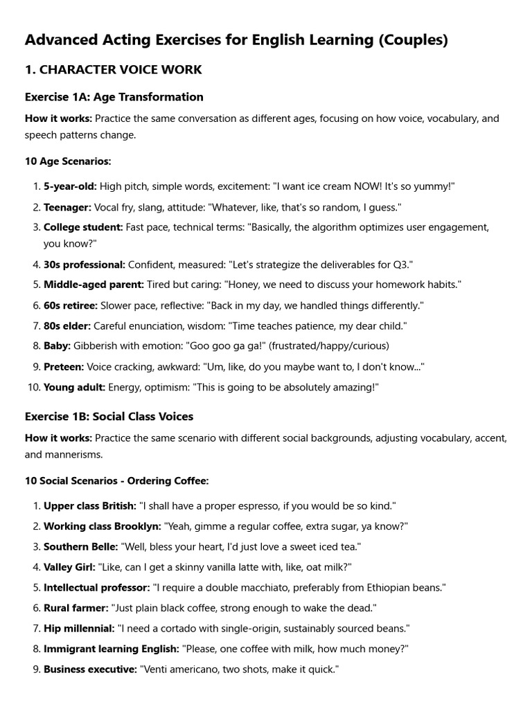 Advanced Acting Exercises For English Learning (Couples) | PDF | Rhythm ...