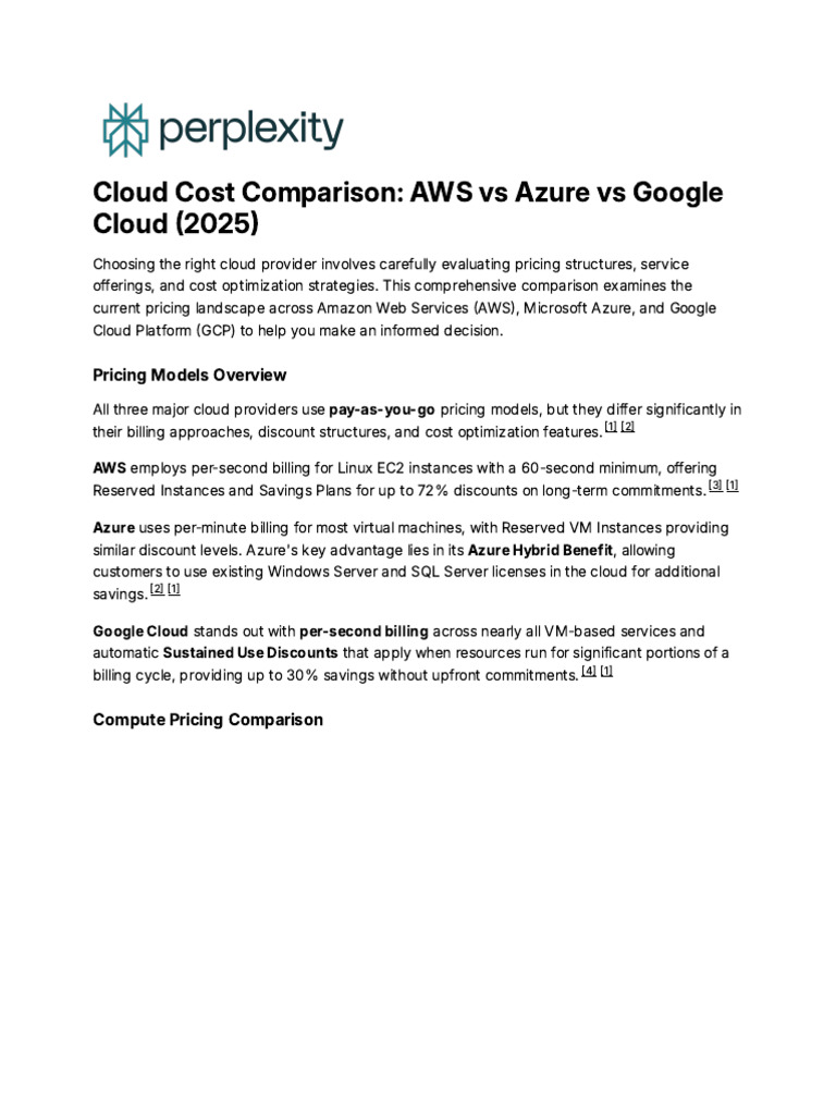 Cloud Pricing Comparison: AWS, Azure, GCP | PDF | Cloud Computing ...