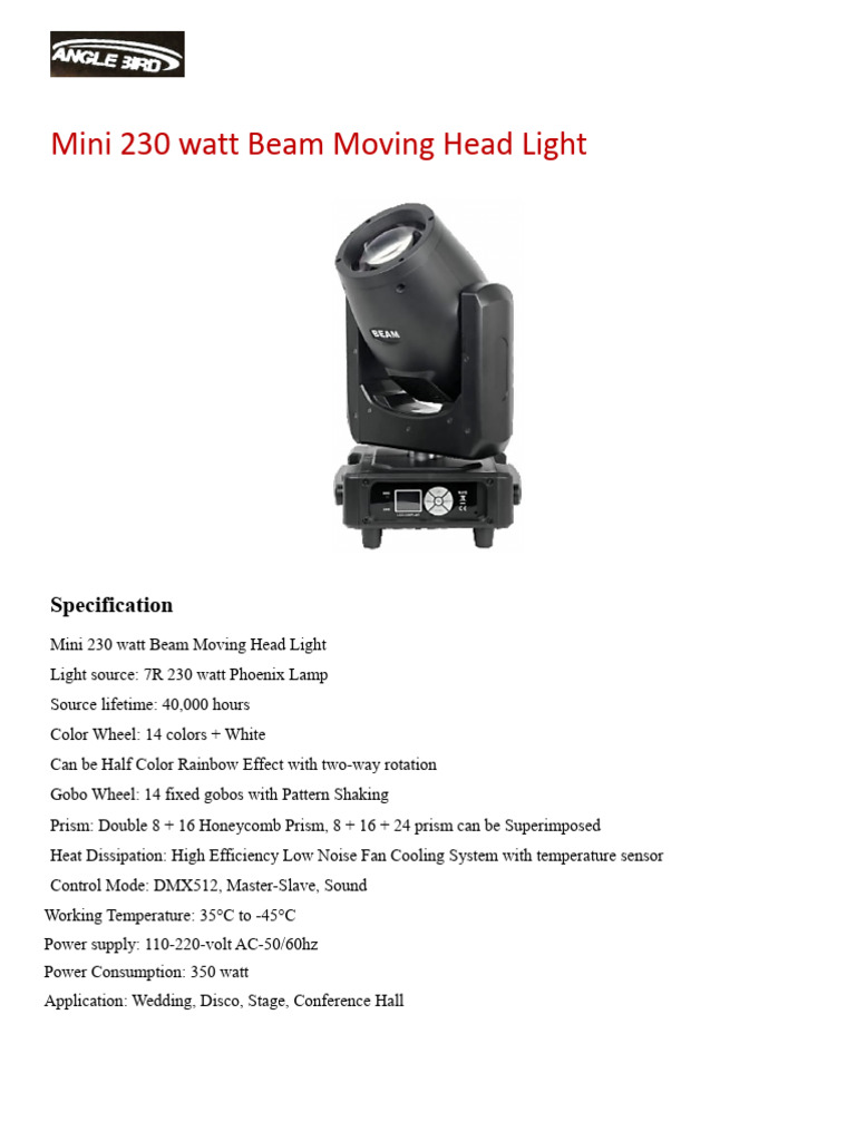 Mini 230W Beam Moving Head Light | PDF