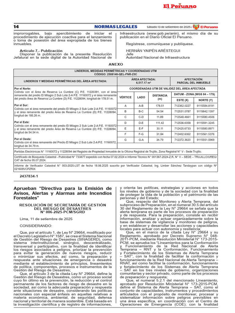 Resolución SGRD N° 006-2025 sobre Alertas | PDF | Evaluación de impacto ...