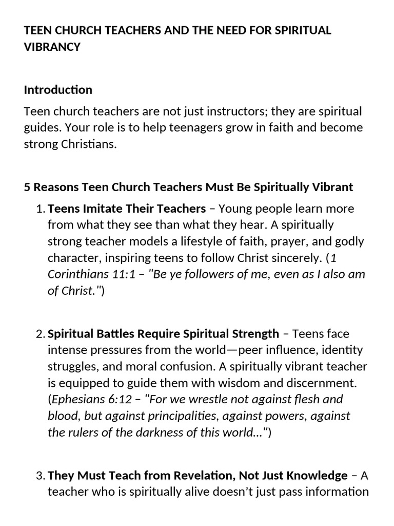 Teen Church Teachers and The Need For Spiritual Vibrancy | PDF | Prayer ...