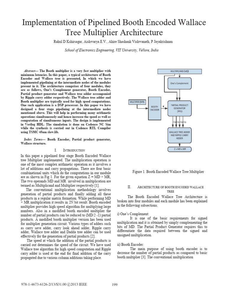 Pipelined Booth Wallace Tree Multiplier | PDF | Electronics | Computer ...