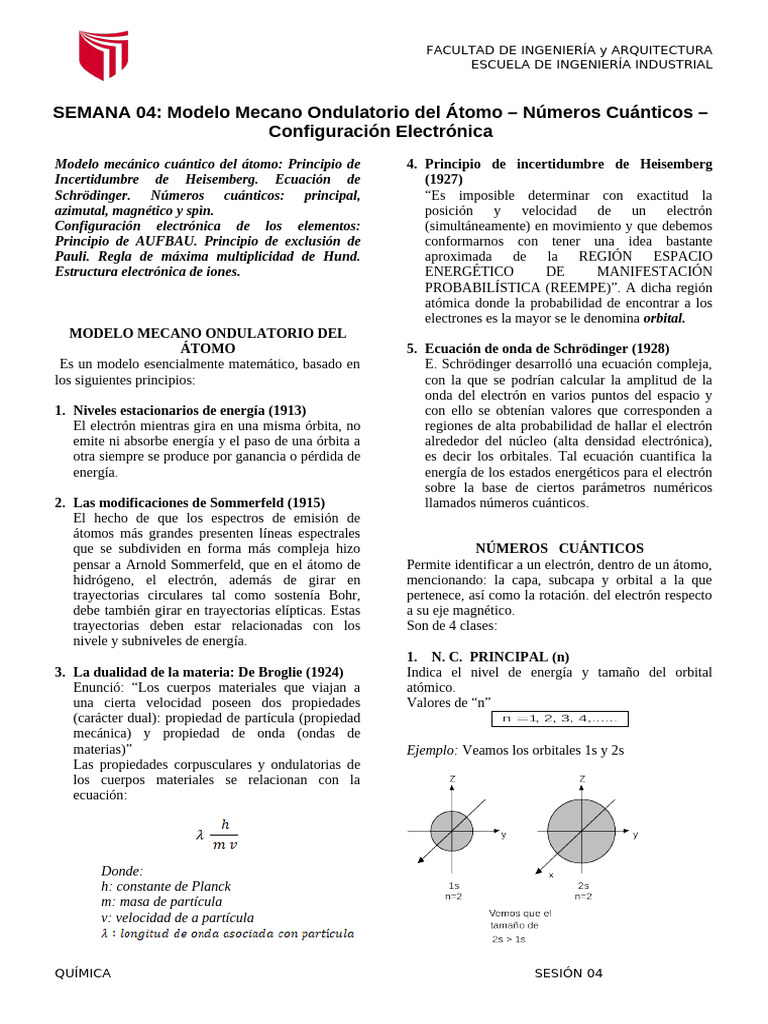 Modelo Cuántico del Átomo y Números Cuánticos | PDF | Configuración ...