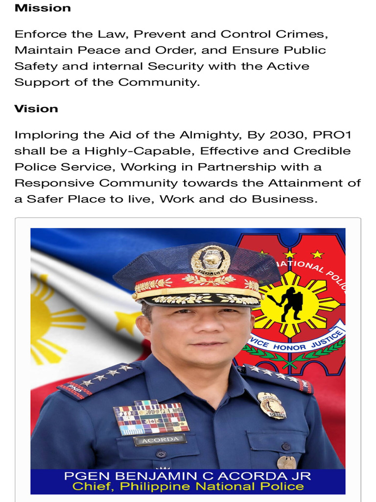 Mission and Vision Police Regional Office 1 | PDF