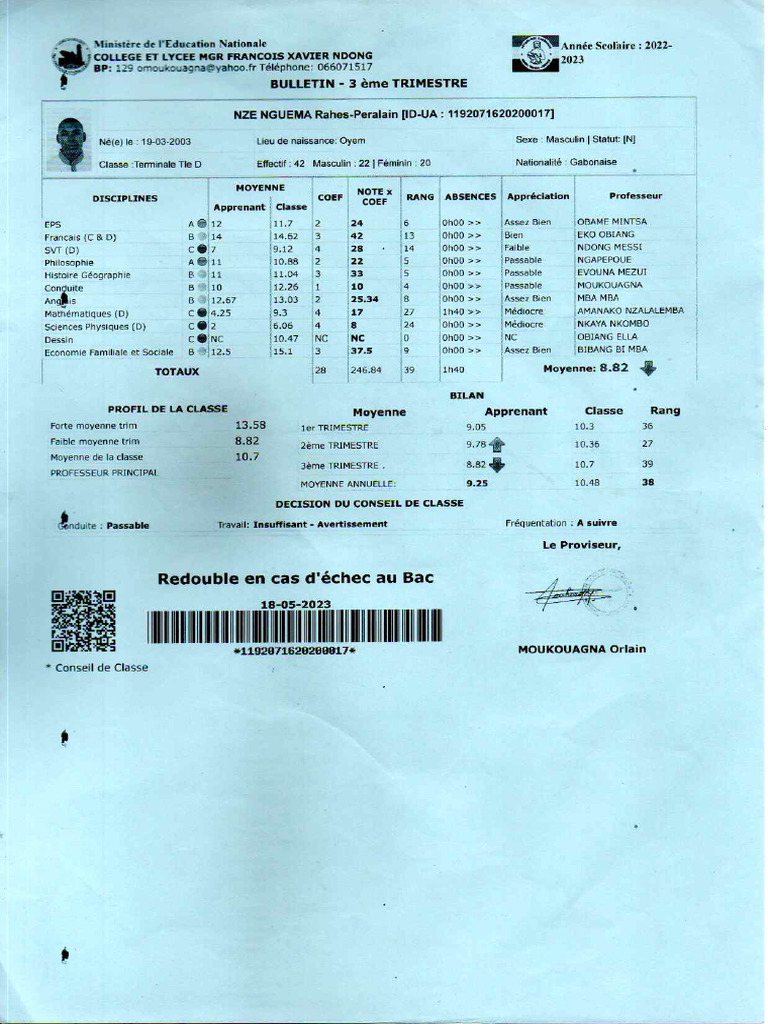 Bulletins Du 3ème Trimestre Depuis La Classe de Seconde | PDF