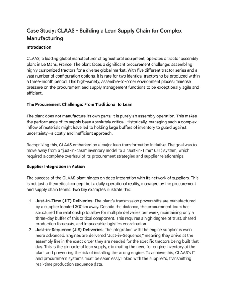 Case Study - CLAAS - Building A Lean Supply Chain For Complex Manufacturing | PDF | Lean ...
