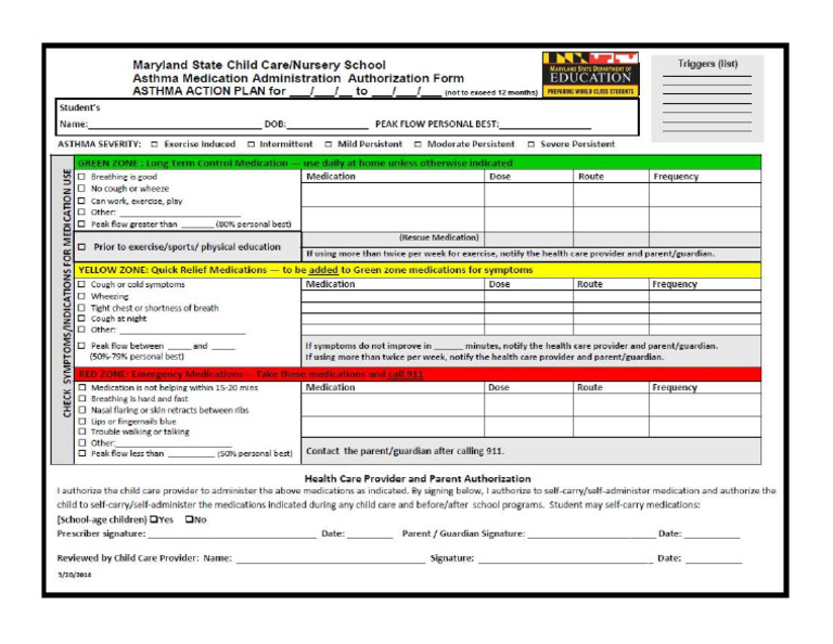 Asthma Action Plan Form | PDF