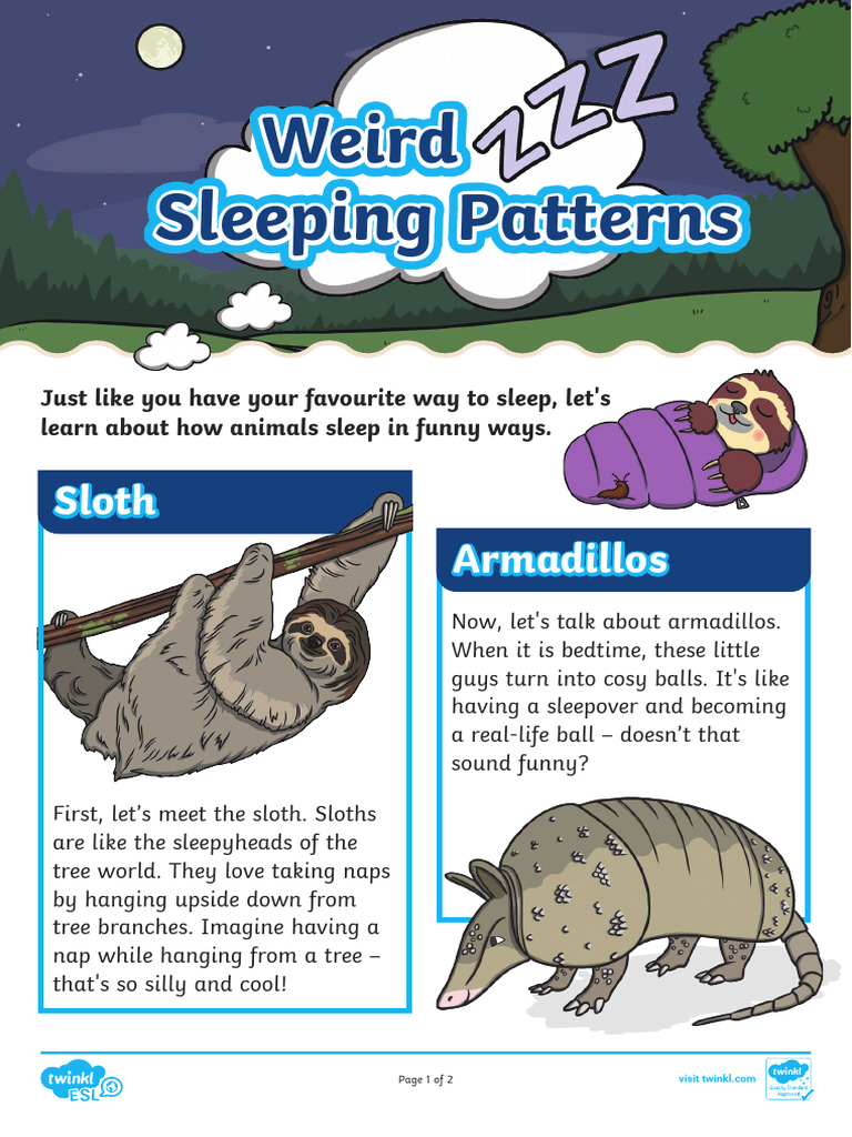 T 1700422095 Esl Weird Sleeping Patterns Comprehension Kids A1 A2 - Ver ...