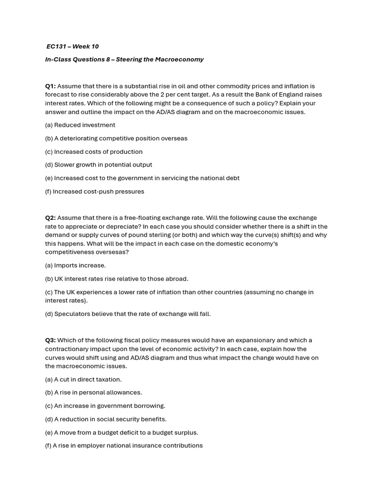 EC131 In-Class Questions Week 10 UPDATED 2 | PDF