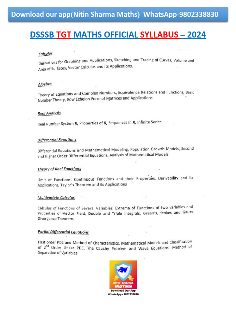 DSSSB TGT Maths Syllabus 2024 | PDF