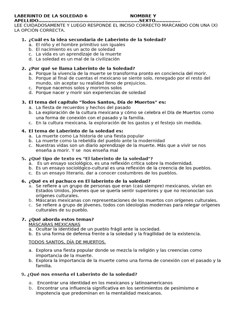 Laberinto de La Soledad Nombre y Apellido | PDF | Educación en artes ...