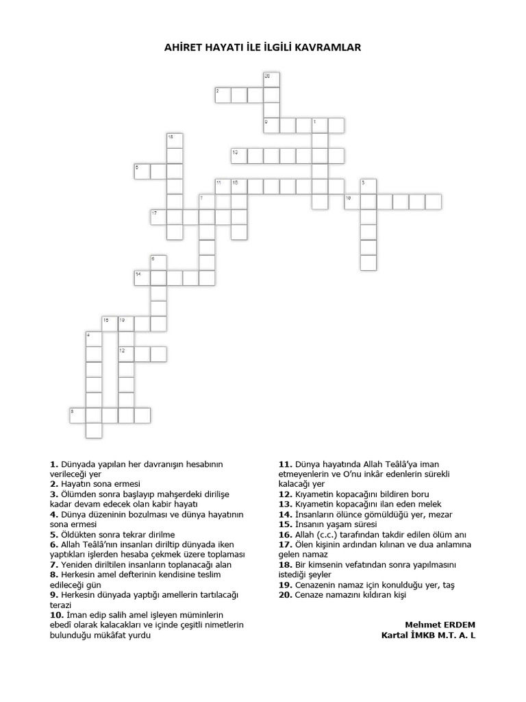 7.sinif Din Kulturu Ahiret Hayati Bulmaca | PDF
