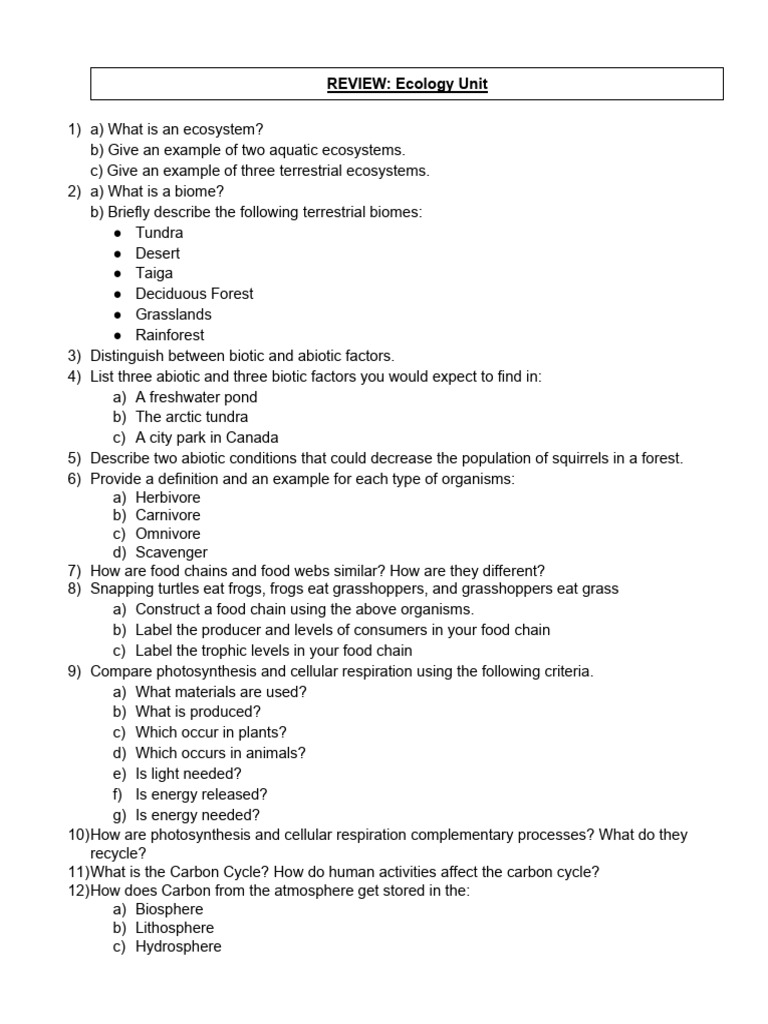 Ecology Unit Overview and Key Concepts | PDF | Ecosystem | Food Web