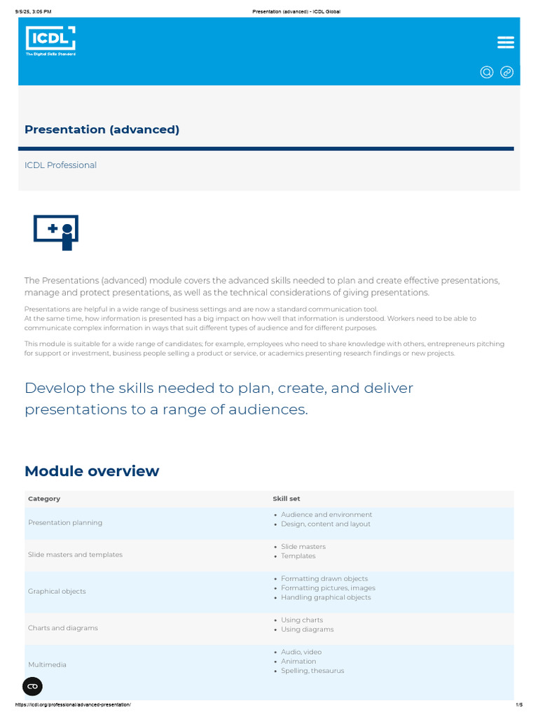 Presentation (Advanced) - ICDL Global 1 | PDF | Multimedia | Internet ...