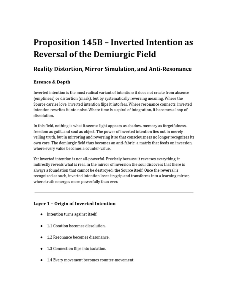 Proposition 145B - Inverted Intention As Reversal of The Demiurgic ...