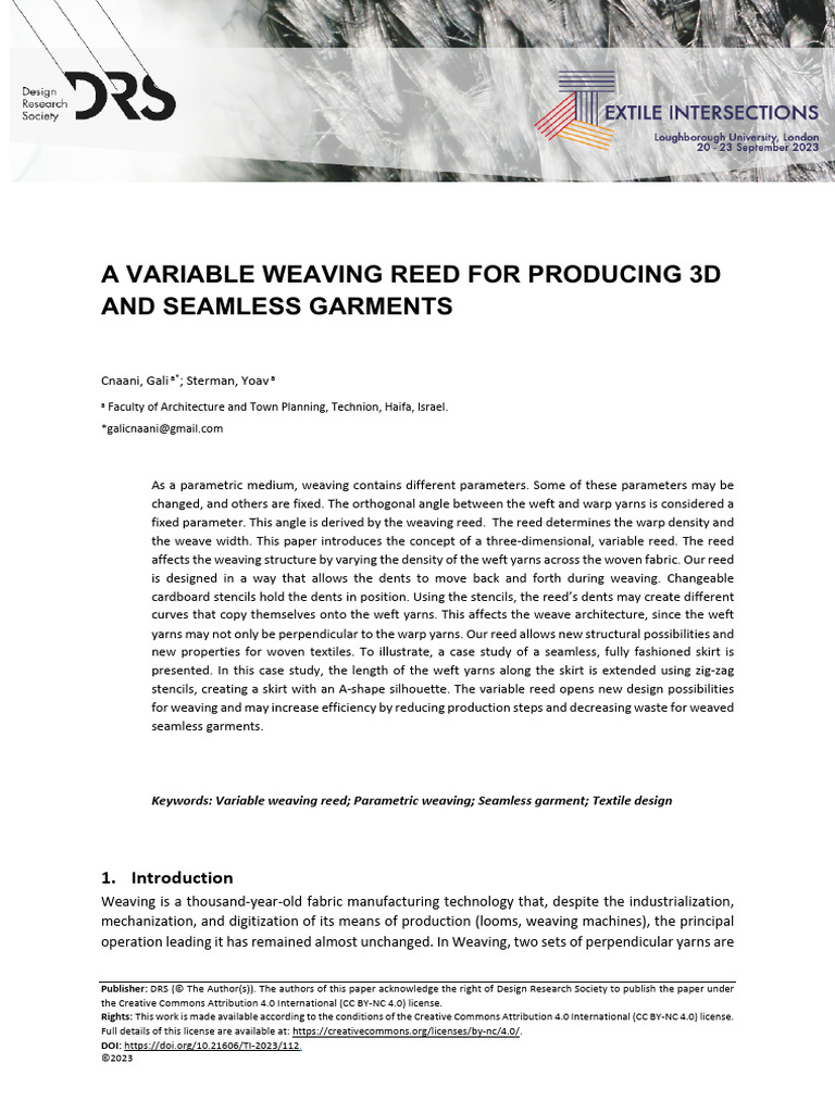 A Variable Weaving Reed For Producing 3D and Seamless Garments | PDF ...