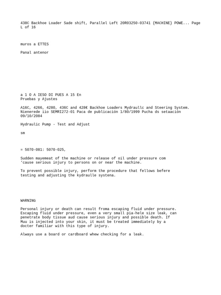 Test Bomba Hidraulica Cat 438c-Extracted-Text | PDF | Loader (Equipment ...
