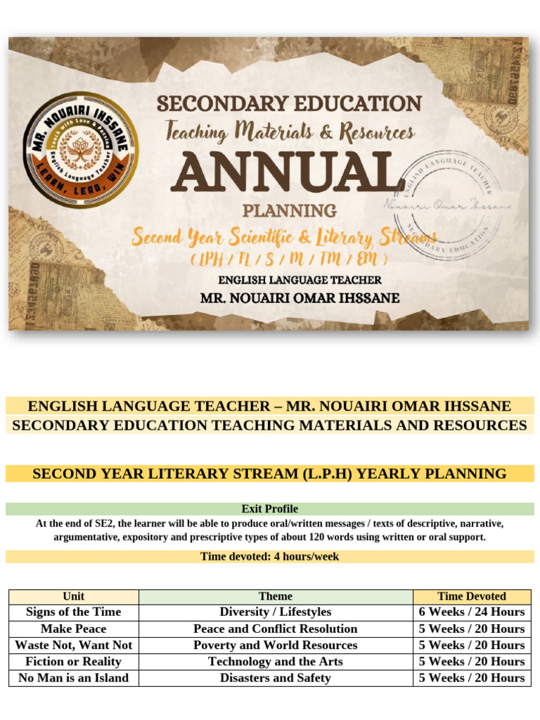 Yearly Planning for English Teachers | PDF | Language Education ...