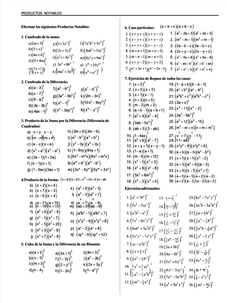 PDF Productos Notables Ejercicios Compress | PDF | Chess Theory | Chess ...