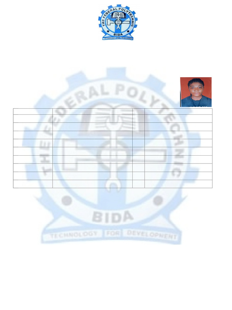 The Federal Polytechnic, Bida Examination Card: 1 Semester 2024/2025 ...