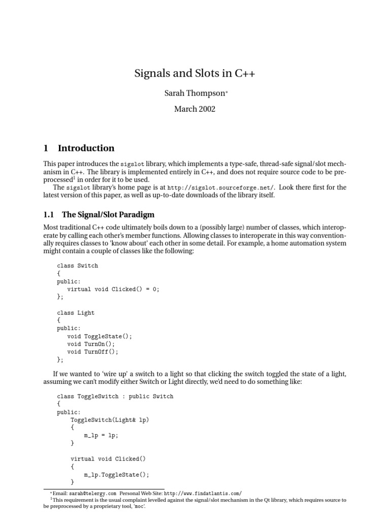 Signal-Slot in C++ | PDF | Thread (Computing) | Namespace
