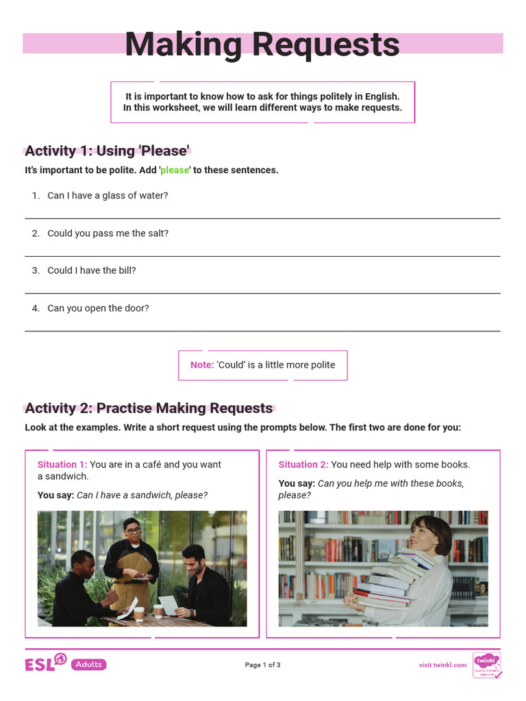 Polite English Requests Worksheet | PDF | English As A Second Or ...