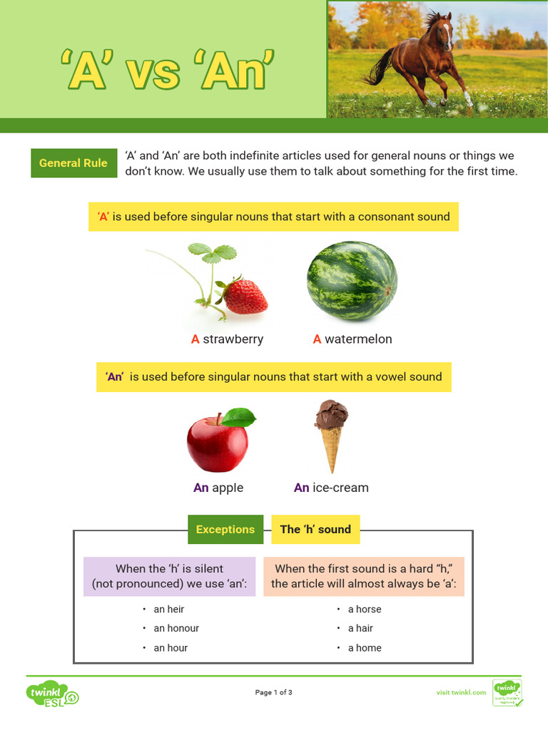 T 1712820170 Esl A Vs An Worksheet Adults A1 - Ver - 1 | PDF | English ...
