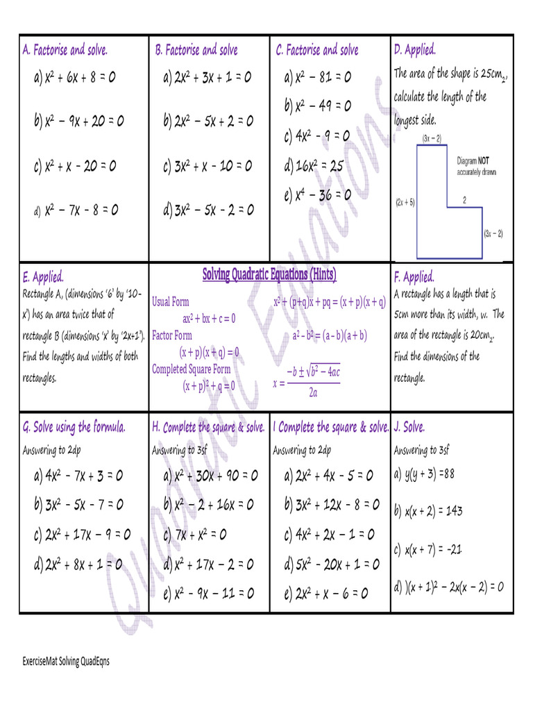 Quadratic Equations: Factor & Solve | PDF | Area | Geometry