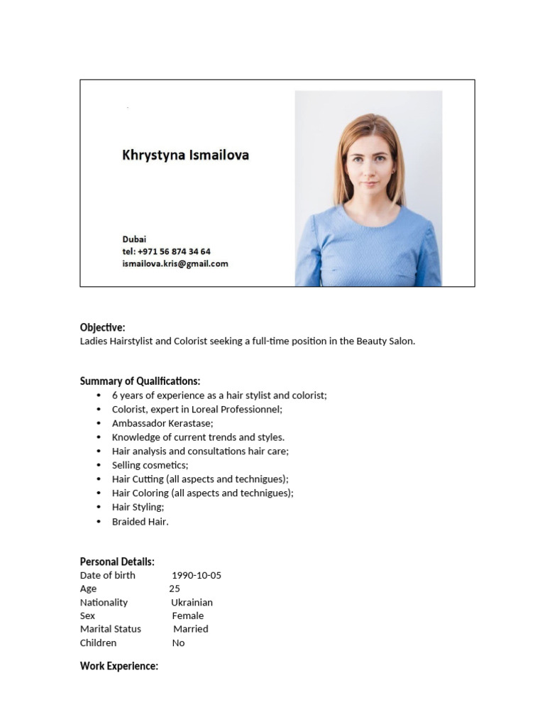 Freelance Hair Stylist CV Template-47814 | PDF | Hairdresser | Beauty