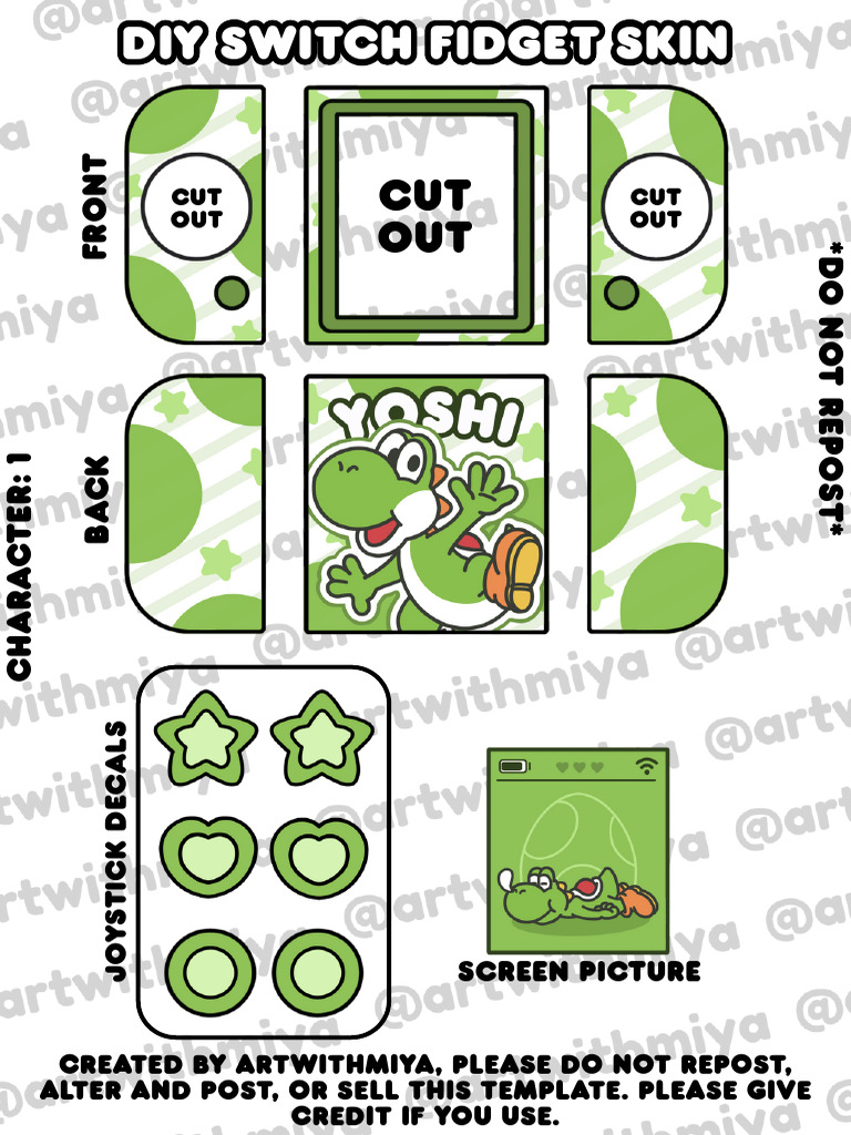 DIY Switch Fidget Skin (Character 1) (Black & White + Color) | PDF
