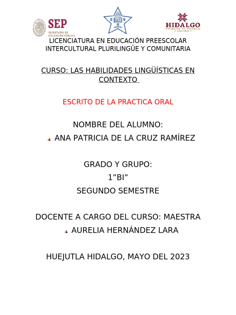 Escrito de La Practica Oral | PDF