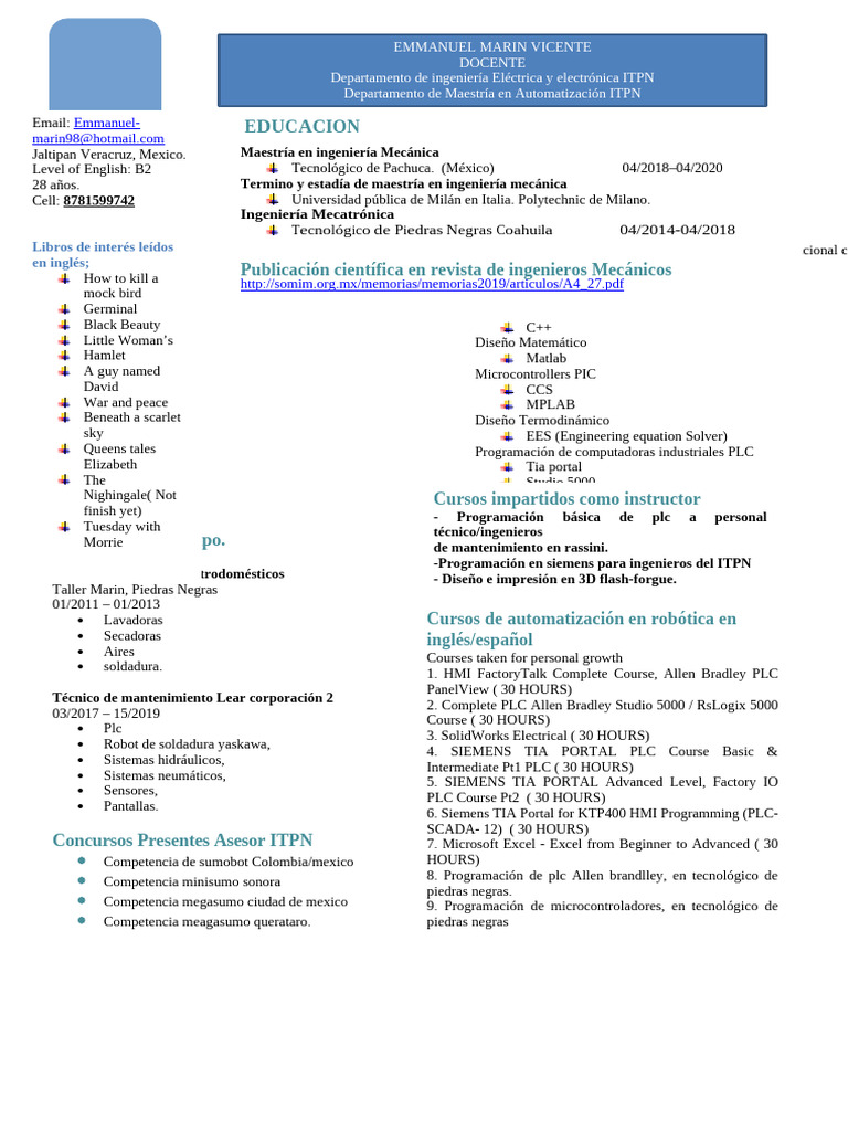 Perfil Profesional de Emmanuel Marin | PDF | Ingeniería | Informática