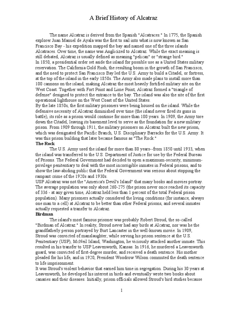 Alcatraz Island: A Historical Overview | PDF | Penology | Prison